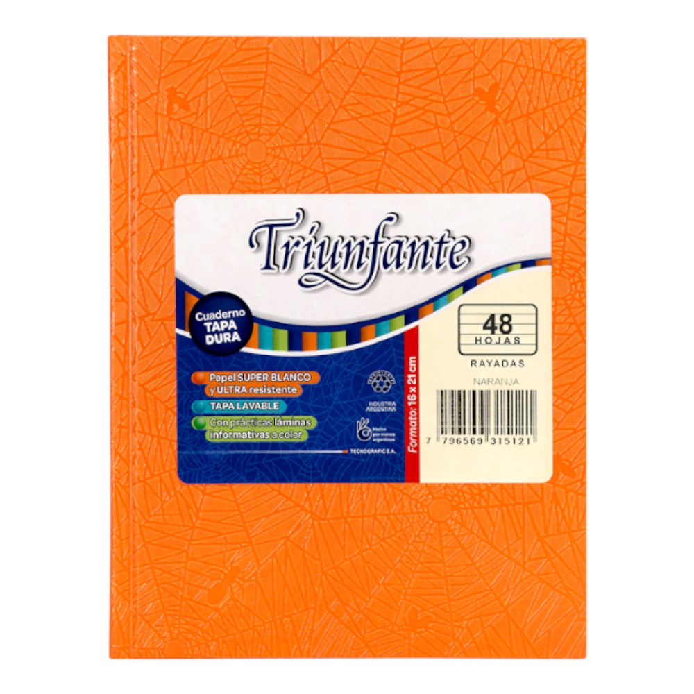 CUADERNO N1 16X21 RAYAS ARANA NARANJA 50HJS RAYAS 90GR TRIUNFANTE X10U ...